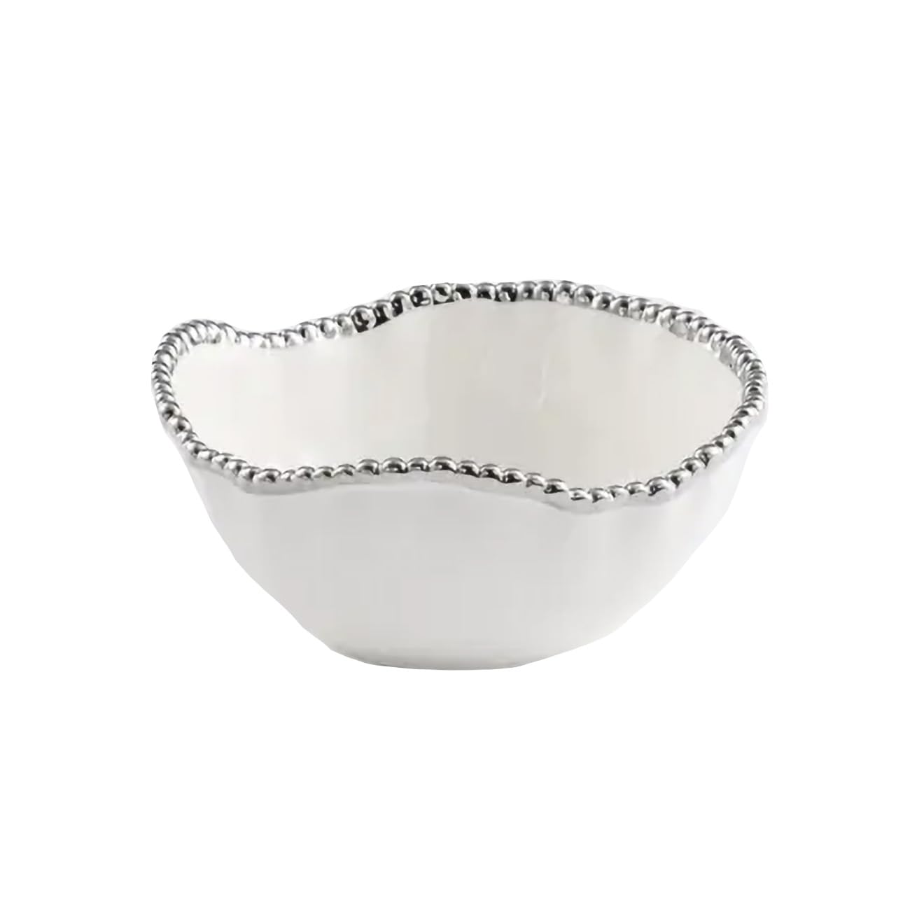 Pampa Bay Salerno Porcelain Salad Serving Bowl with Titanium-Plated Beaded Rim, Medium, White/Silver