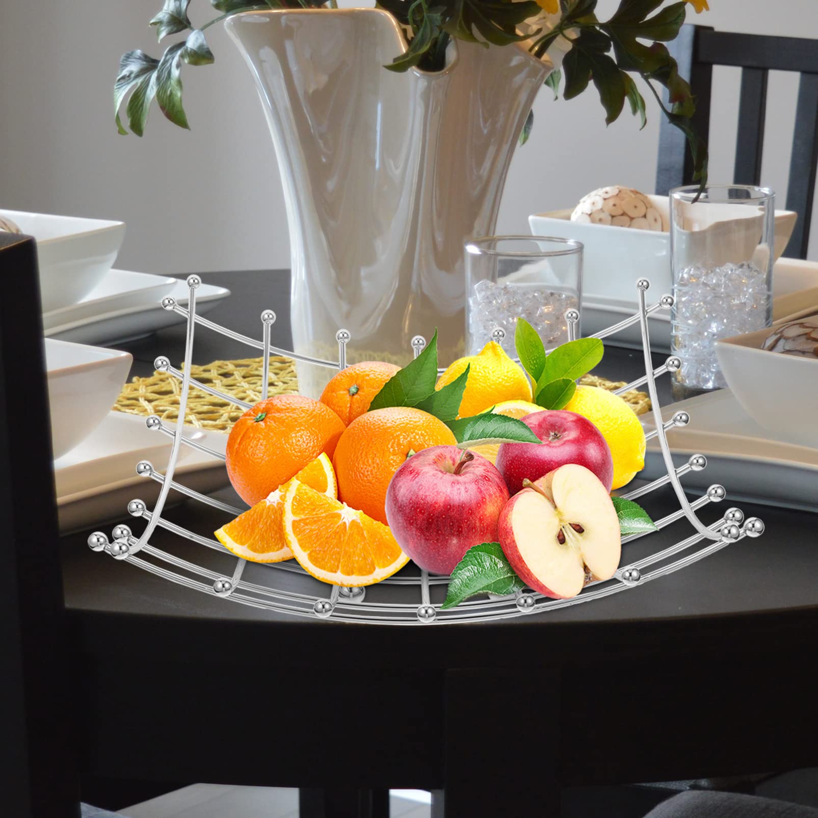 Wakauto Fruit Basket Bowl, Modern Countertop Wire Fruit Vegetable Basket Bowl Tray, Fruit Bowl Holder and Decorative Bowl Stand Perfect for Fruit, Vegetables, Snacks