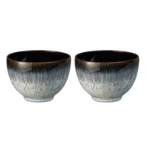 denby - halo deep noodle bowls set of 2 - reactive glaze dishwasher microwave safe crockery 900ml - black, grey ceramic stoneware tableware - chip & crack resistant soup bowls