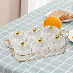 IEUDNS Food Storage Organizer Plate Multifunctional Decoration with Rack, Appetizer Tray Snack Dishes Snack Serving Tray for Candy Snack Nut , Clear 6 Bowls