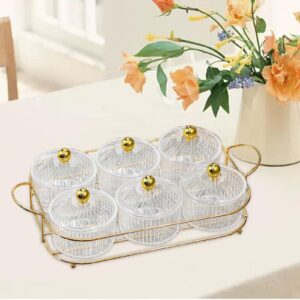 IEUDNS Food Storage Organizer Plate Multifunctional Decoration with Rack, Appetizer Tray Snack Dishes Snack Serving Tray for Candy Snack Nut , Clear 6 Bowls