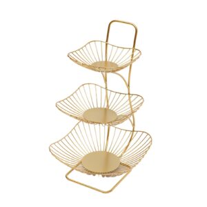 fruit rack fruit stand metal fruit basket 3 tier countertop fruit bowl vegetable holder fruit snack storage baskets fruit tray (gold)