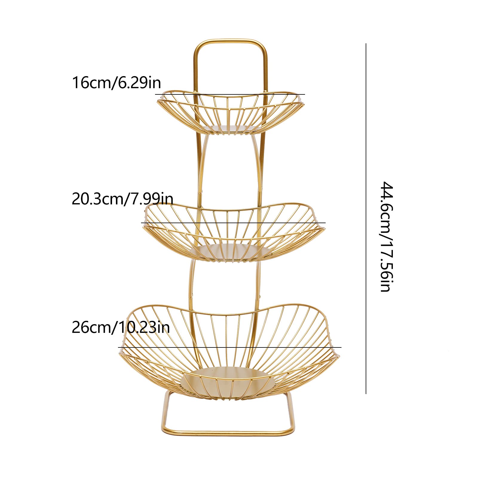 Fruit Rack Fruit Stand Metal Fruit Basket 3 Tier Countertop Fruit Bowl Vegetable Holder Fruit Snack Storage Baskets Fruit Tray (Gold)