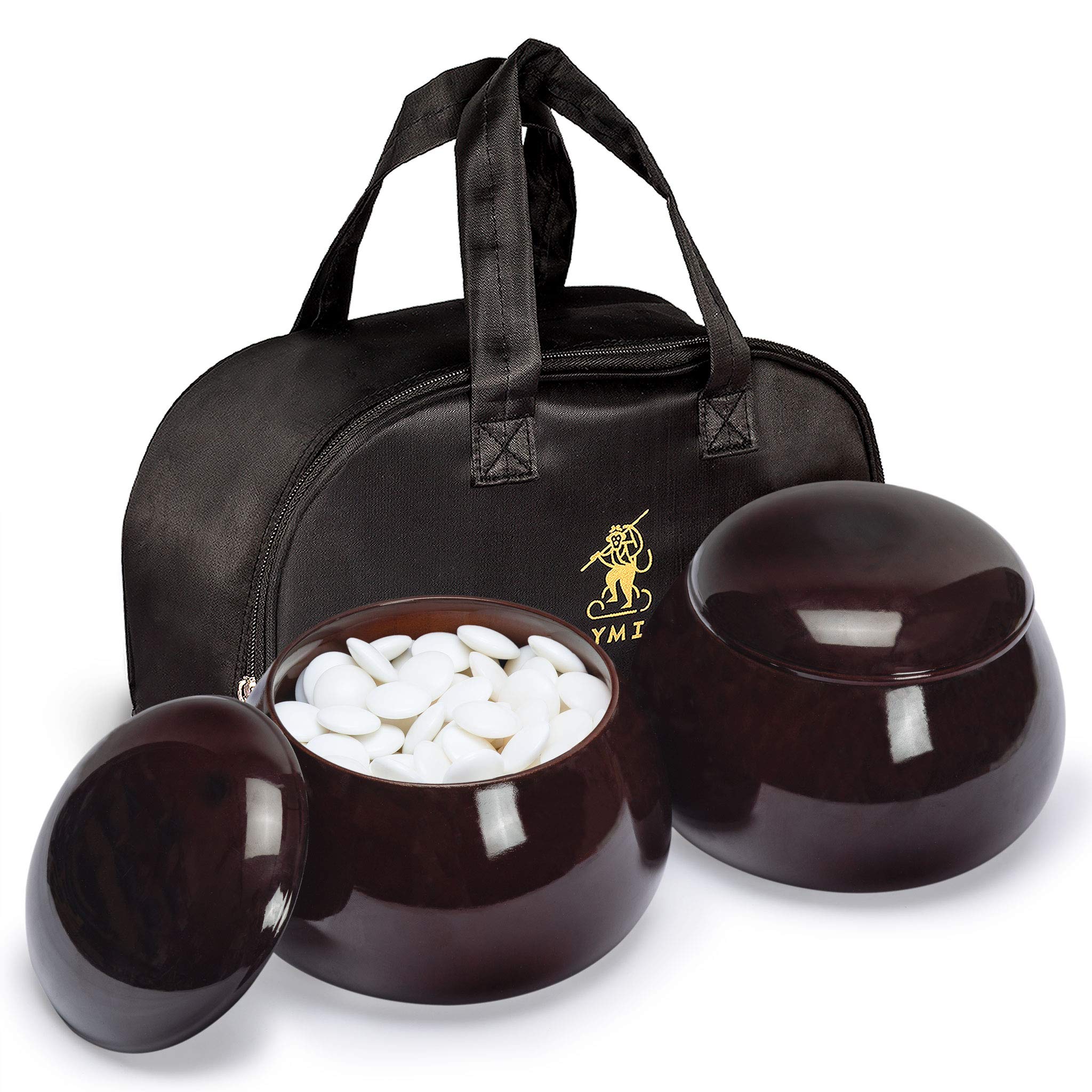 Yellow Mountain Imports Double Convex Melamine Go Game Stones Set with Jujube Bowls - Size 33 (9 millimeters)