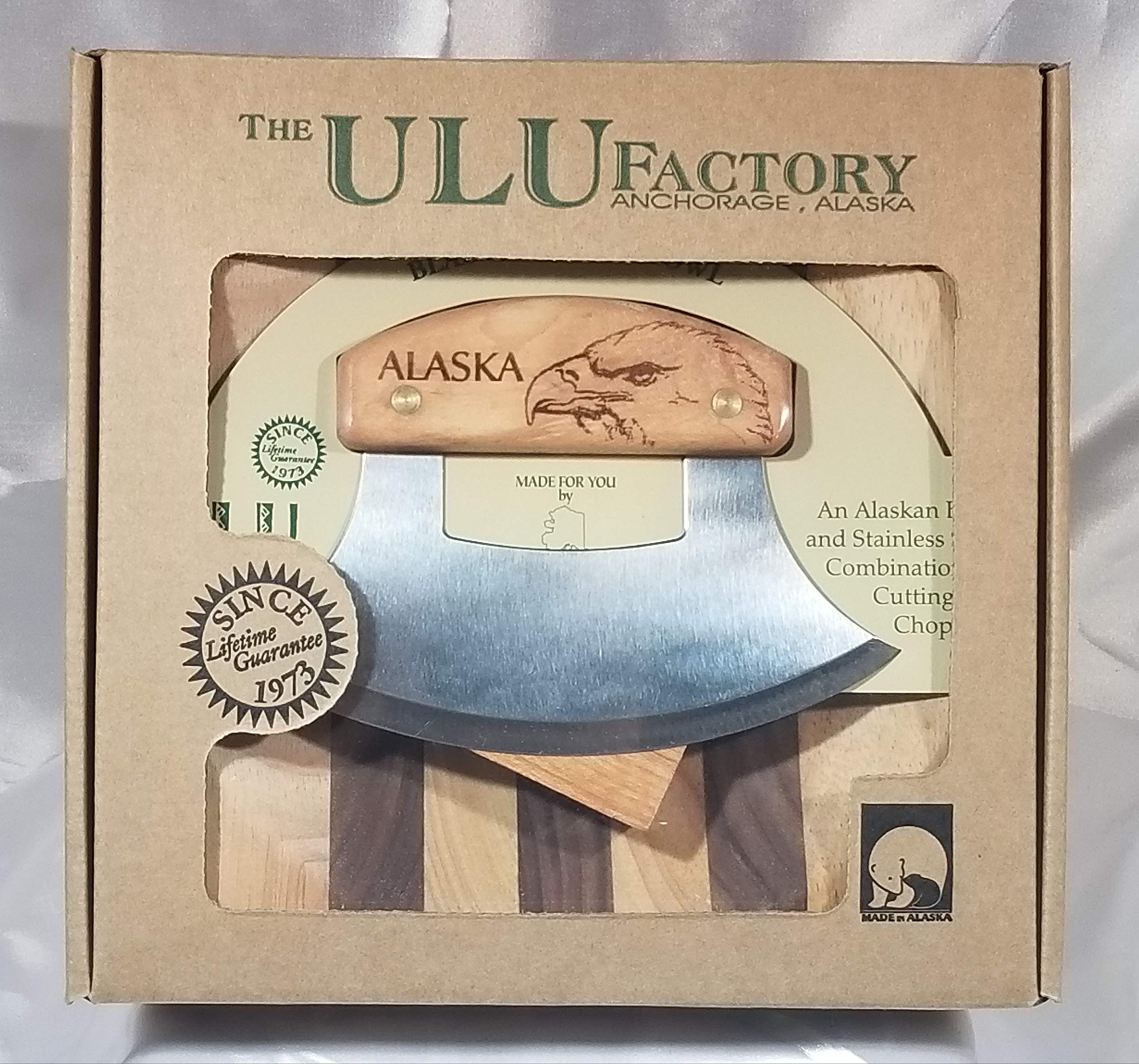 8" Block with Deep Dish Chopping Bowl and Eagle Etched Handle Ulu