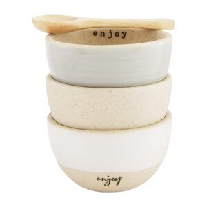 mud pie stoneware ramekin set, bowl 2"h x 3"dia | spoon 3.5" long, enjoy