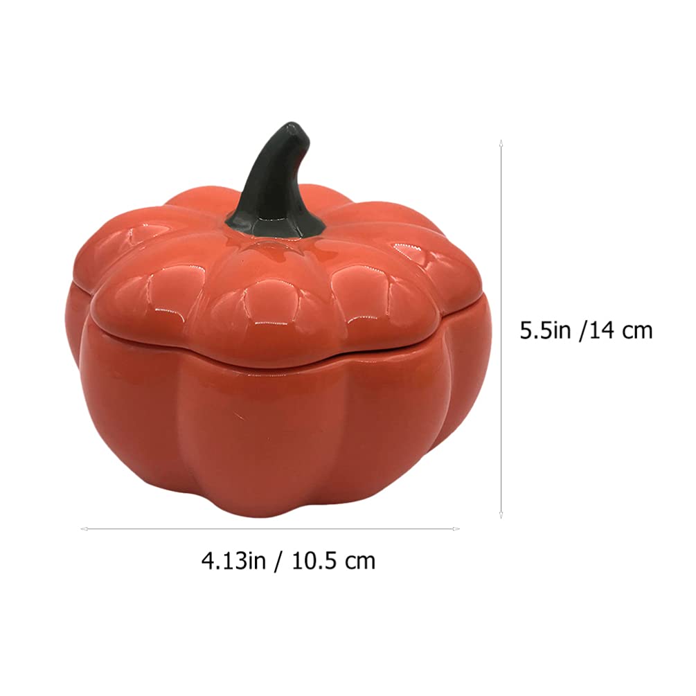 Yardwe Ceramic Pumpkin Soup Bowl with Lid Christmas Porcelain Pumpkin Shape Sugar Bowl Storage Jar Seasoning Pot Kitchen Gadget Steamed Can Bowl Orange