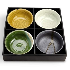 Hinomaru Collection Zen Living Japanese Minoyaki Porcelain 5 inch Rice Bowl Set of 4 Earthenware Reactive Glaze Multi Purpose Tableware Attractive Design Made in Japan