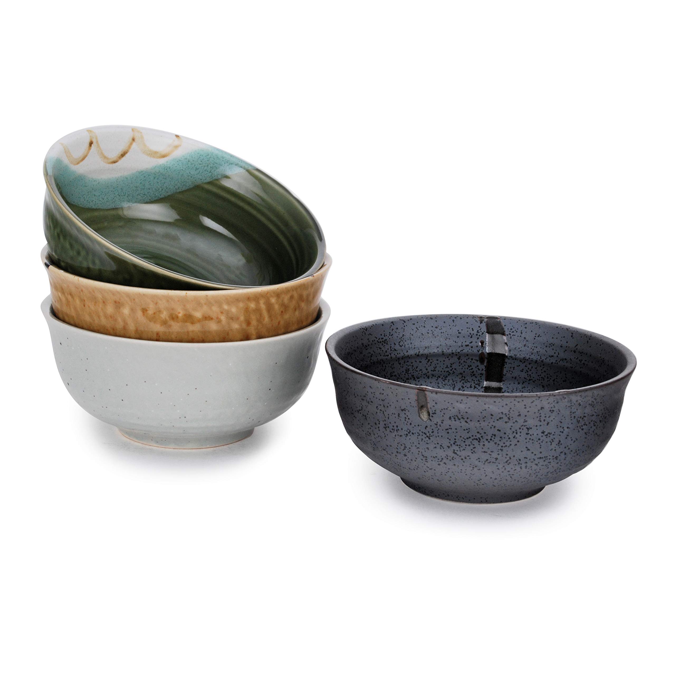 Hinomaru Collection Zen Living Japanese Minoyaki Porcelain 5 inch Rice Bowl Set of 4 Earthenware Reactive Glaze Multi Purpose Tableware Attractive Design Made in Japan