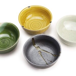 Hinomaru Collection Zen Living Japanese Minoyaki Porcelain 5 inch Rice Bowl Set of 4 Earthenware Reactive Glaze Multi Purpose Tableware Attractive Design Made in Japan