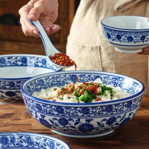 Luxshiny Blue White Porcelain Bowl Chinese Ceramic Bowl Asian Bowl Serving Bowls for Noodle Soup Salad Pasta Rice Porridge Fruits Udon Soba Phos 7inch