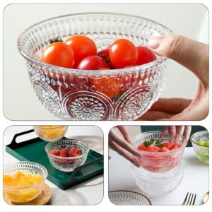 HANABASS Crystal Bowl 1pcs Vintage Flower Embossed Glass Dessert Bowl Ice Cream Bowl Trifle Bowl Salad Bowl Candy Cake Bowl for Home Party Wedding Glass Salad Bowl