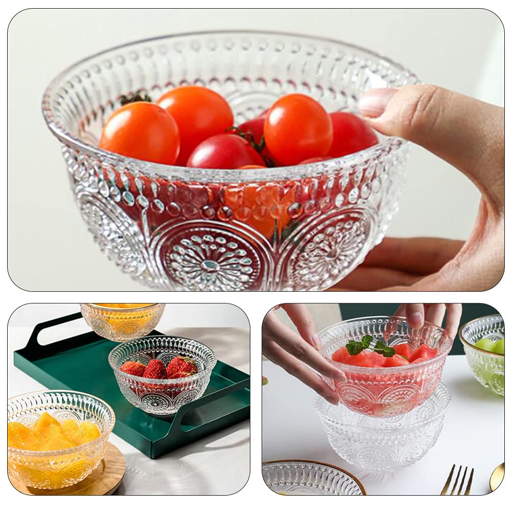 HANABASS Crystal Bowl 1pcs Vintage Flower Embossed Glass Dessert Bowl Ice Cream Bowl Trifle Bowl Salad Bowl Candy Cake Bowl for Home Party Wedding Glass Salad Bowl