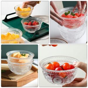 HANABASS Crystal Bowl 1pcs Vintage Flower Embossed Glass Dessert Bowl Ice Cream Bowl Trifle Bowl Salad Bowl Candy Cake Bowl for Home Party Wedding Glass Salad Bowl