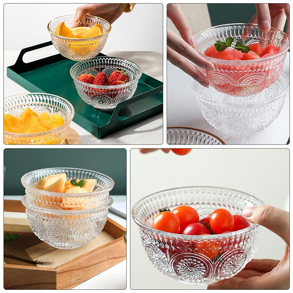 HANABASS Crystal Bowl 1pcs Vintage Flower Embossed Glass Dessert Bowl Ice Cream Bowl Trifle Bowl Salad Bowl Candy Cake Bowl for Home Party Wedding Glass Salad Bowl