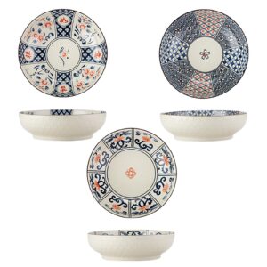 ceramic pasta bowls，9.25 inch large salad bowls,deep 2.76inch,72oz,set of 3,microwave and oven safe,dishwarebowls for serving dinner, salad, soup, oatmeal, mix-match pattern, gift