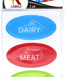 6 Kosher Plaques and Labels – 2 Blue Dairy, 2 Red Meat, 2 Green Parve - Self Adhesive, Color Fade Resistant – Color Coded Kitchen Stickers by The Kosher Cook