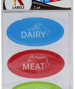 6 Kosher Plaques and Labels – 2 Blue Dairy, 2 Red Meat, 2 Green Parve - Self Adhesive, Color Fade Resistant – Color Coded Kitchen Stickers by The Kosher Cook