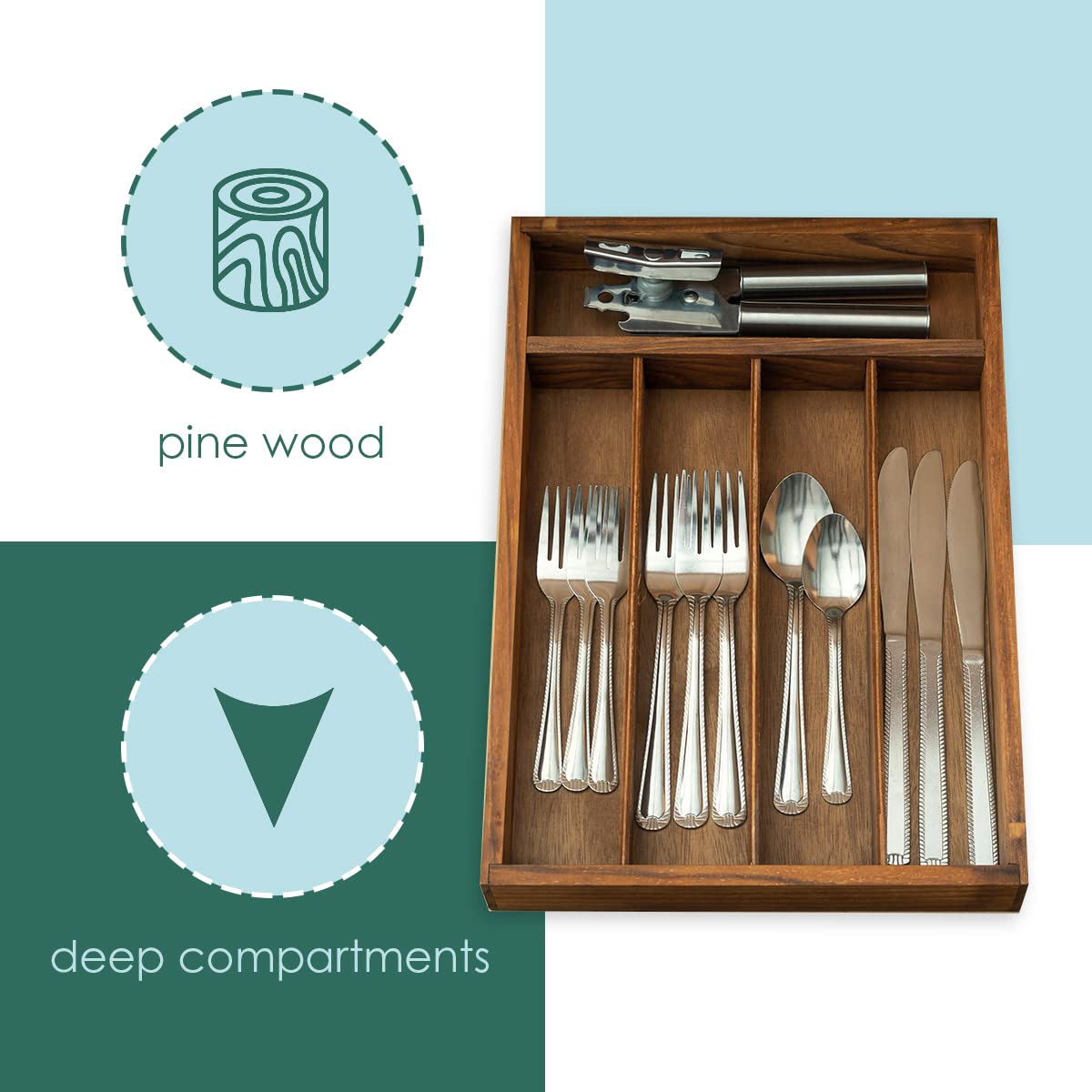 Home Basics Pine Cutlery Tray