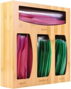 ilberry ziplock bag storage organizer | bamboo ziplock bag organizer designed to fit most kitchen drawer | food baggie holder suitable for gallon, quart, sandwich and snack variety size bags