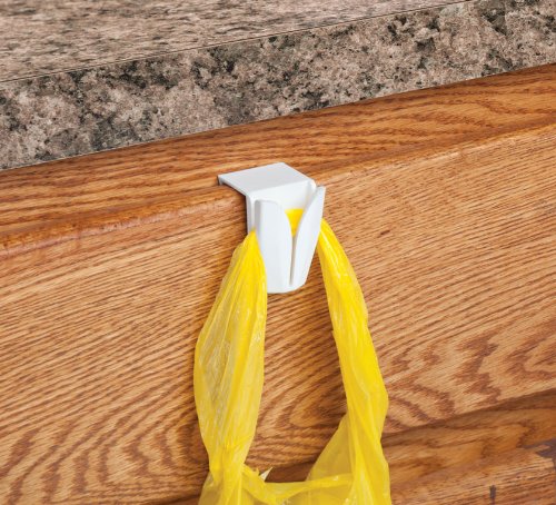 Gadjit Kitchen Towel & Plastic Bag Hanger (Pack of 3) - Clever Device Hangs Over Any Cabinet Door or Drawer (3/4" to 7/8" Front Panel Depth) to Create an Instant Towel or Waste Bag Holder (White)