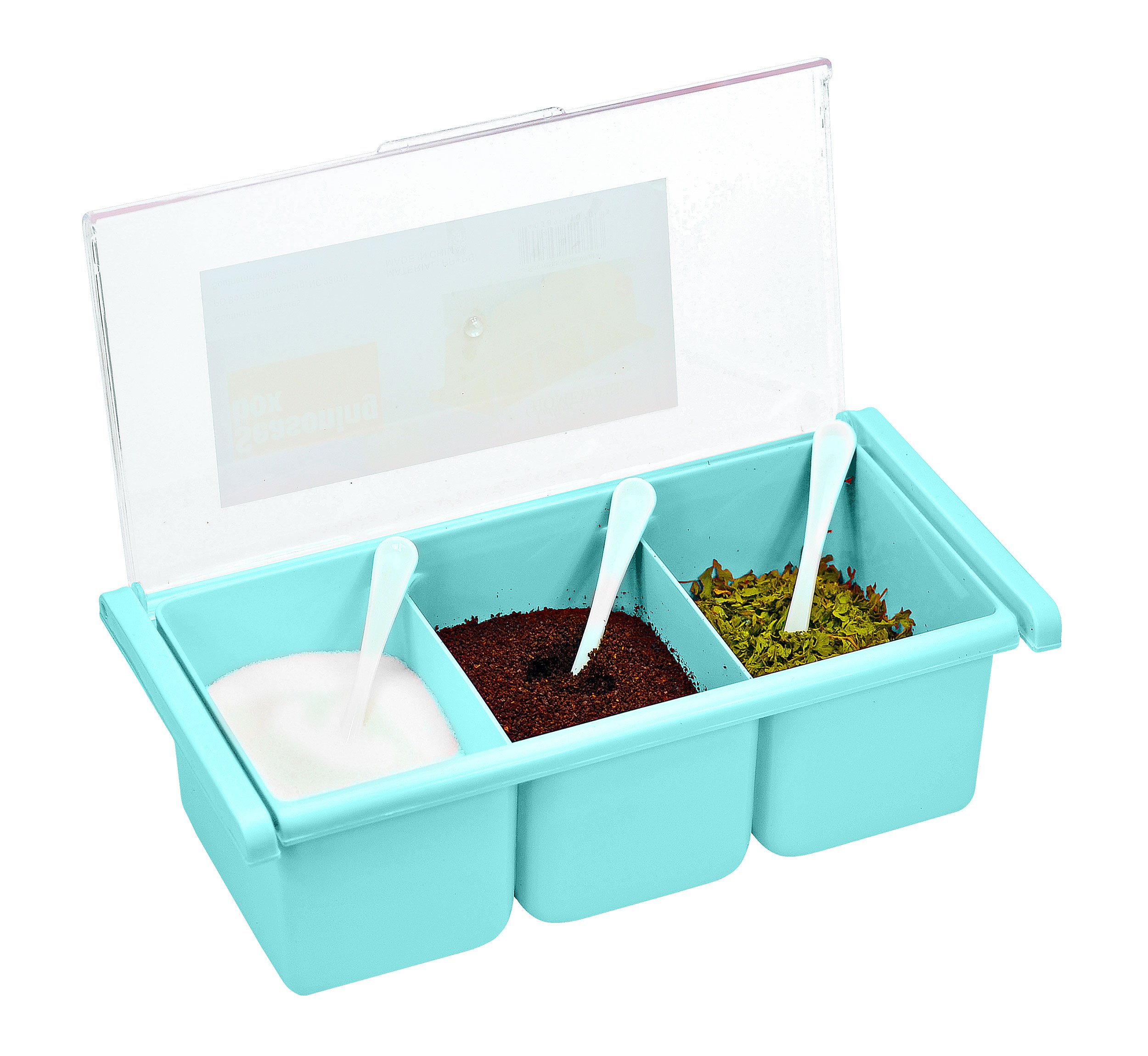 Southern Homewares 3 Container Spice Pot Blue Acrylic with Spoons and Lid Seasoning Box Spice Serving Box Table Service