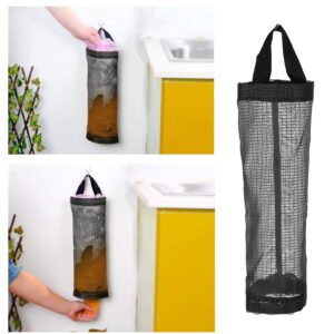 Bag Holder for Plastic Bags, Grocery Bag Holder Plastic Dispenser Foldable Breathable Washable Hanging Mesh Garbage Bag Organizer for Kitchen Plastic Bag Storage (Black L)