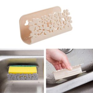 Nomija 2Pcs Sponges Holder Rack Kitchen Sink Organizer Caddy - Plastic Storage Basket Holder for Sponges, Soaps, Scrubbers (Gray & Beige)