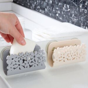 Nomija 2Pcs Sponges Holder Rack Kitchen Sink Organizer Caddy - Plastic Storage Basket Holder for Sponges, Soaps, Scrubbers (Gray & Beige)