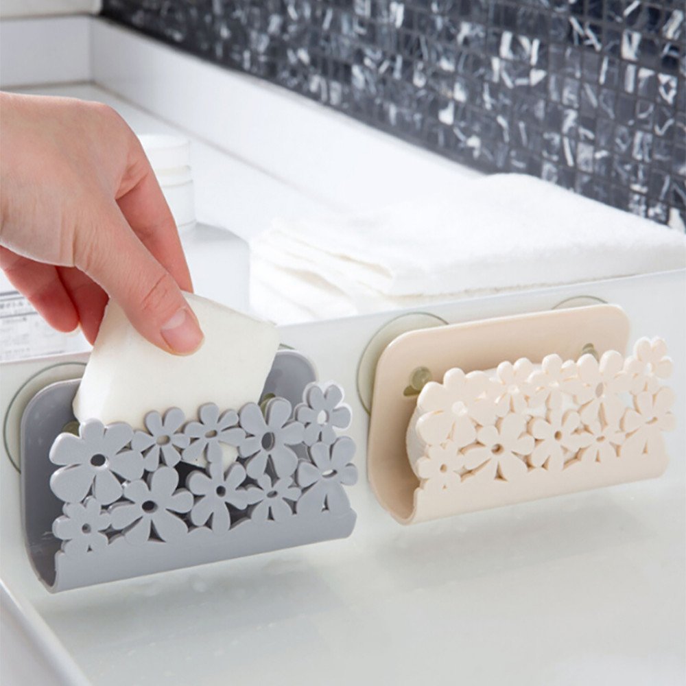 Nomija 2Pcs Sponges Holder Rack Kitchen Sink Organizer Caddy - Plastic Storage Basket Holder for Sponges, Soaps, Scrubbers (Gray & Beige)