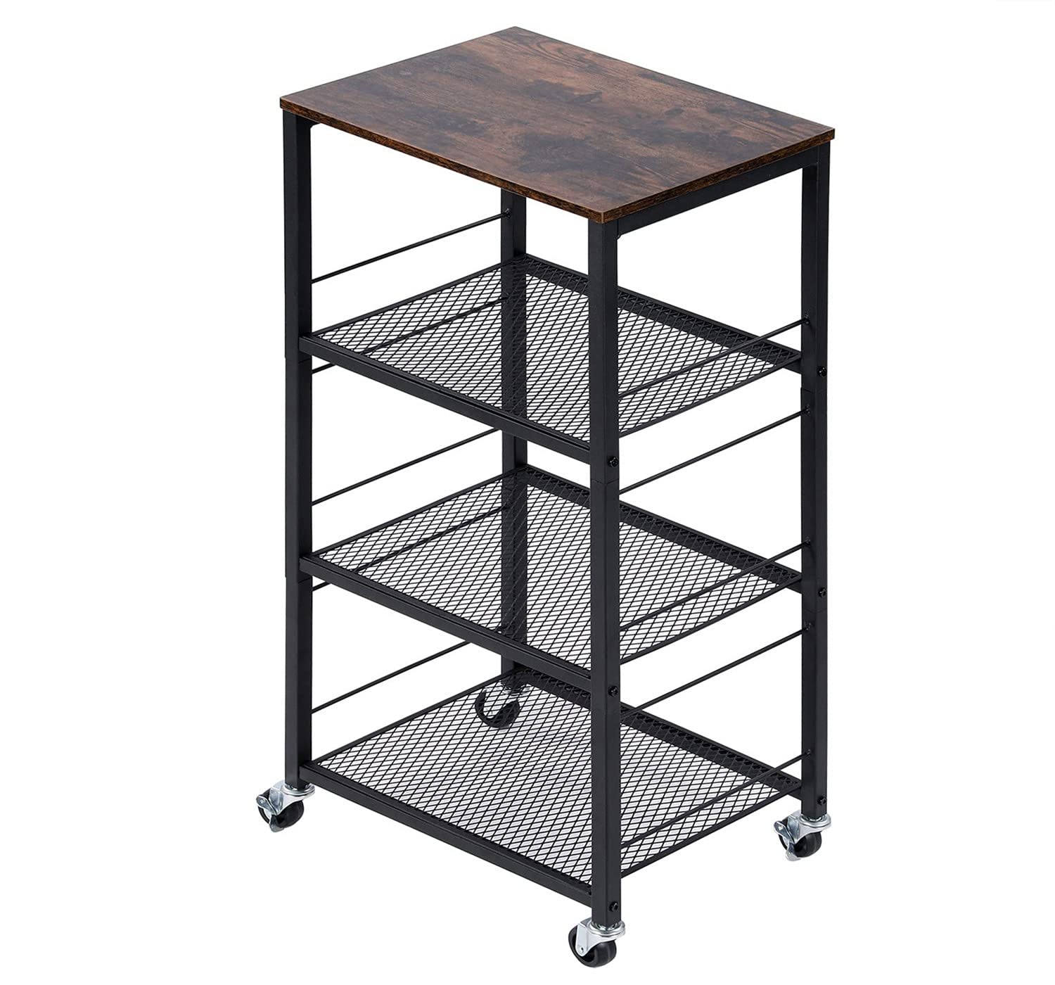 Steel Utility Cart Collapsible Rolling Cart Bar Serving Cart for Kitchen Bathroom Bedroom,Space Saving