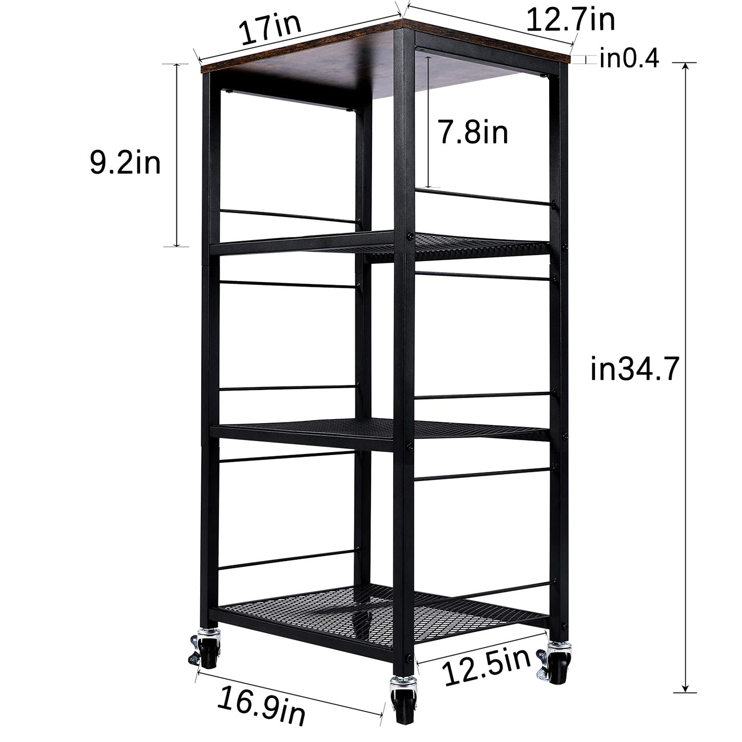 Steel Utility Cart Collapsible Rolling Cart Bar Serving Cart for Kitchen Bathroom Bedroom,Space Saving