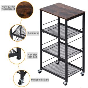 Steel Utility Cart Collapsible Rolling Cart Bar Serving Cart for Kitchen Bathroom Bedroom,Space Saving