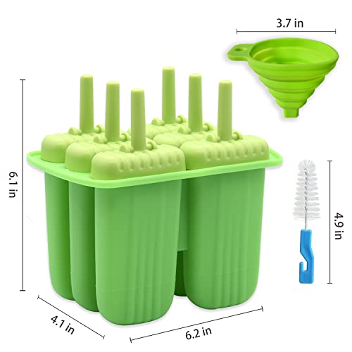 Silicone Popsicle Molds Shapes 6-Cavity Reusable Homemade Ice Pop Maker Molds with Lids, BPA Free & Easy Release, Green