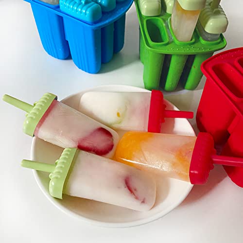 Silicone Popsicle Molds Shapes 6-Cavity Reusable Homemade Ice Pop Maker Molds with Lids, BPA Free & Easy Release, Green