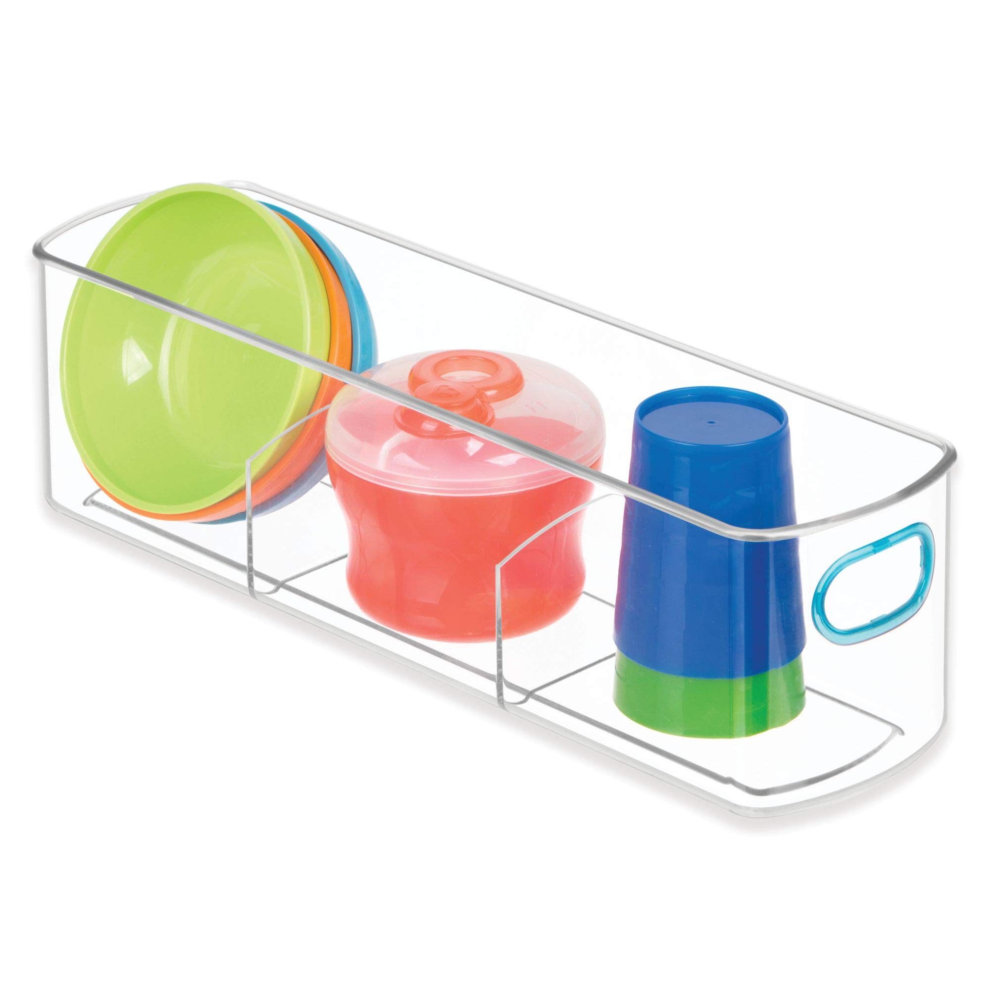 iDesign IDjr Bin Organizer with Three Compartments for Kitchen Cabinet or Pantry Storage - Clear/Teal