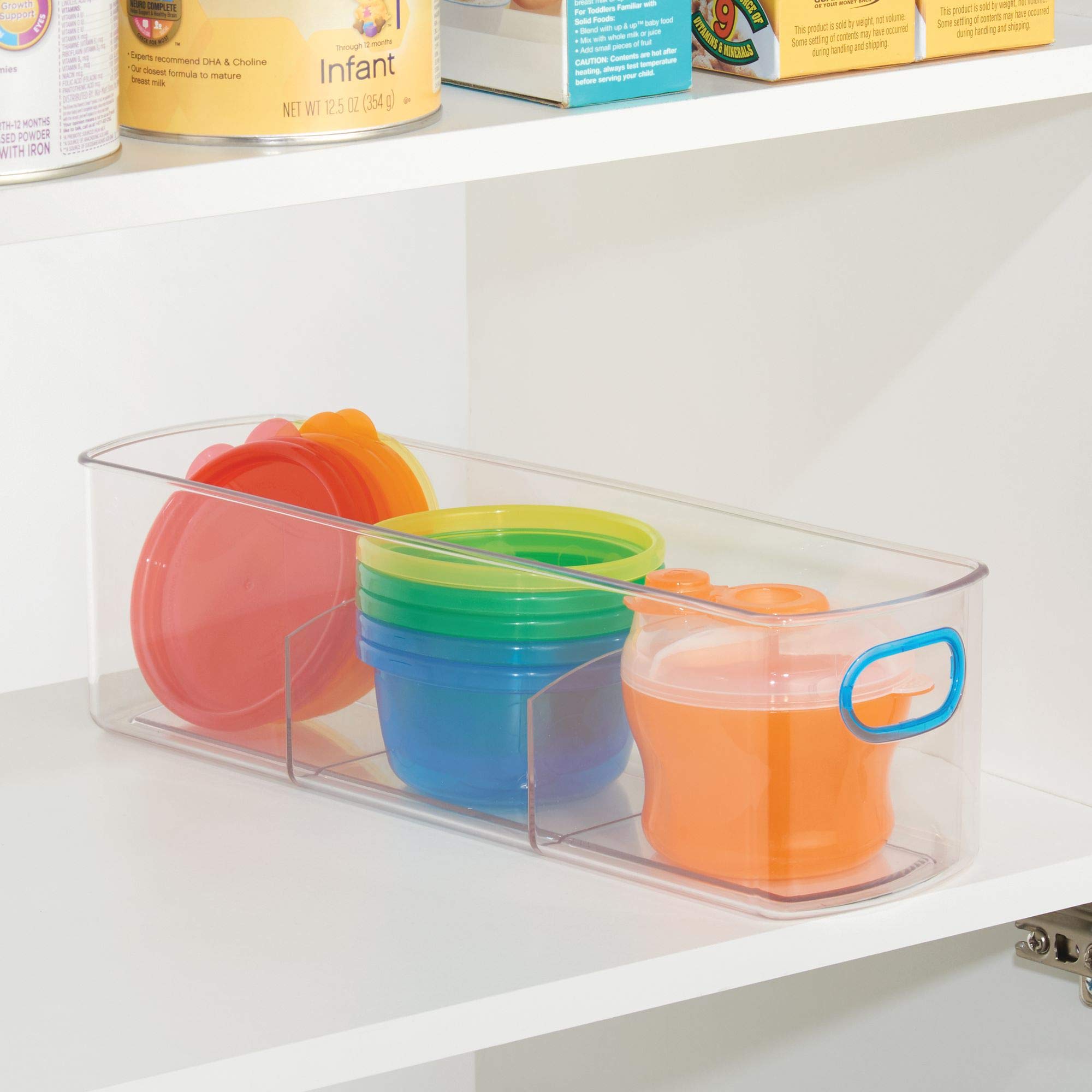 iDesign IDjr Bin Organizer with Three Compartments for Kitchen Cabinet or Pantry Storage - Clear/Teal