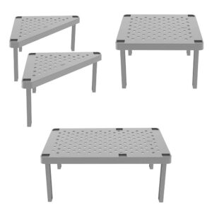 level collection stackable, kitchen cabinet and pantry organizer, modular shelves- set of 4 shapes (gray)