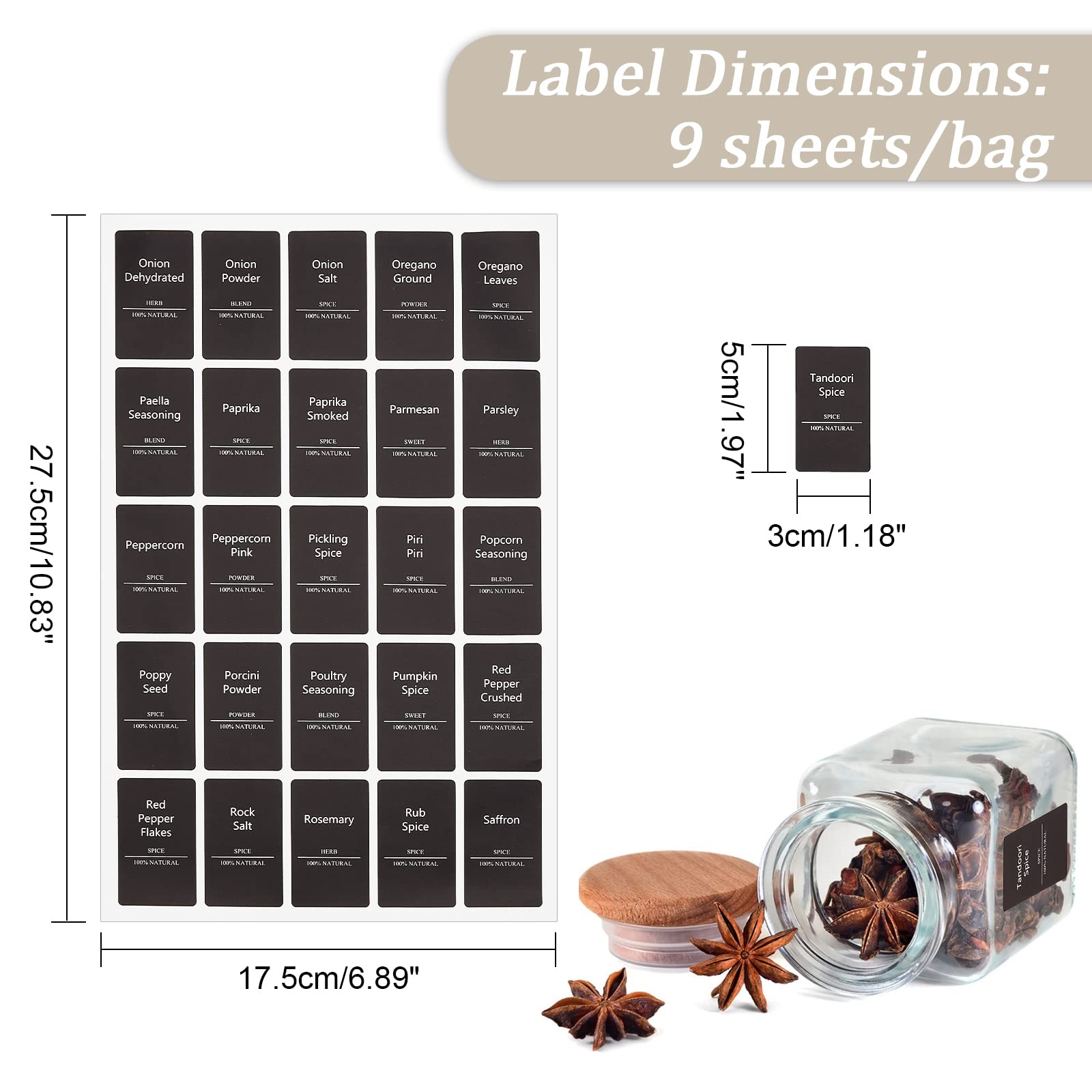 NBEADS 275 Pcs Spice Jar Labels, Kitchen Labels for Jars Pre-Printed Pantry Label Stickers Self-Adhesive Spice Container Labels for Kitchen and Pantry Organization and Storage