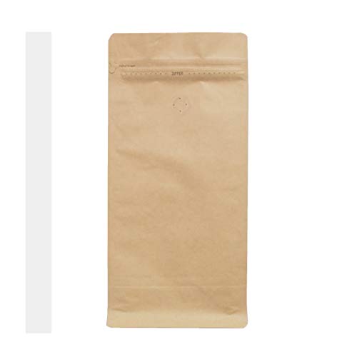 AwePackage Resealable Zipper Natural Kraft Box Pouch Coffee Bag with valve - Flat Bottom Pull Tab (50, 35oz(1Kg))