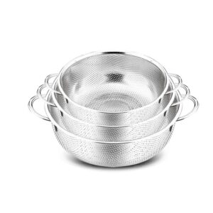 Hemoton Stainless Steel Colanders Strainers Micro- Perforated Kitchen Strainer with Handle Drain Baskets for Fruits Vegetable Cleaning Washing Mixing 16. 5cm