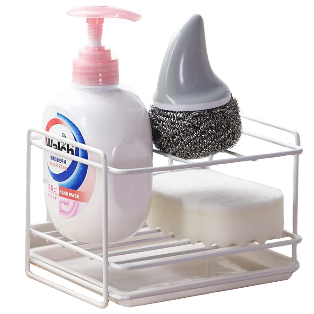 Kaxich Kitchen Sponge Holder Sink Organiser Caddy Dishwashing Liquid Soap Brush Towel Drainer Rack Bathroom Storage