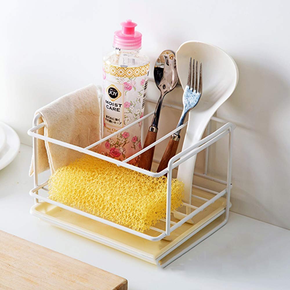 Kaxich Kitchen Sponge Holder Sink Organiser Caddy Dishwashing Liquid Soap Brush Towel Drainer Rack Bathroom Storage