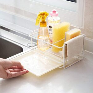 Kaxich Kitchen Sponge Holder Sink Organiser Caddy Dishwashing Liquid Soap Brush Towel Drainer Rack Bathroom Storage