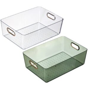 sel natural 2pcs plastic storage bins,kitchen organization pantry storage,fridge organizer, cabinet organizers and storage bins with handles for counter-tops, refrigerator, bedrooms, bathrooms