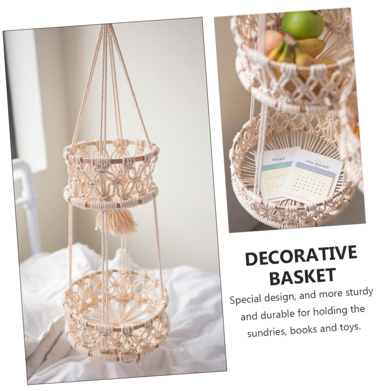 ADOCARN 1pc Cotton Rope Fruit and Vegetable Basket Fruit Vegetable Storage Basket Macrame Hangers Hanging Pot Rope Wall Baskets Rope Plant Hanger Woven Indoor Tapestry Bamboo Circle