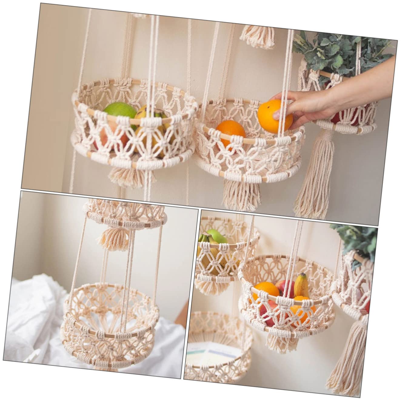 ADOCARN 1pc Cotton Rope Fruit and Vegetable Basket Fruit Vegetable Storage Basket Macrame Hangers Hanging Pot Rope Wall Baskets Rope Plant Hanger Woven Indoor Tapestry Bamboo Circle