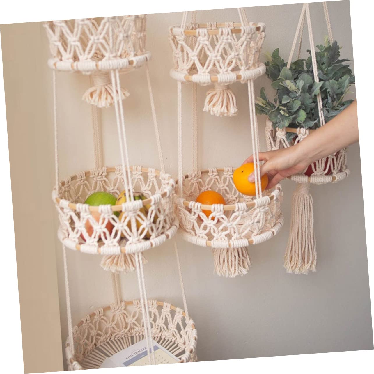 ADOCARN 1pc Cotton Rope Fruit and Vegetable Basket Fruit Vegetable Storage Basket Macrame Hangers Hanging Pot Rope Wall Baskets Rope Plant Hanger Woven Indoor Tapestry Bamboo Circle