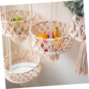 ADOCARN 1pc Cotton Rope Fruit and Vegetable Basket Fruit Vegetable Storage Basket Macrame Hangers Hanging Pot Rope Wall Baskets Rope Plant Hanger Woven Indoor Tapestry Bamboo Circle