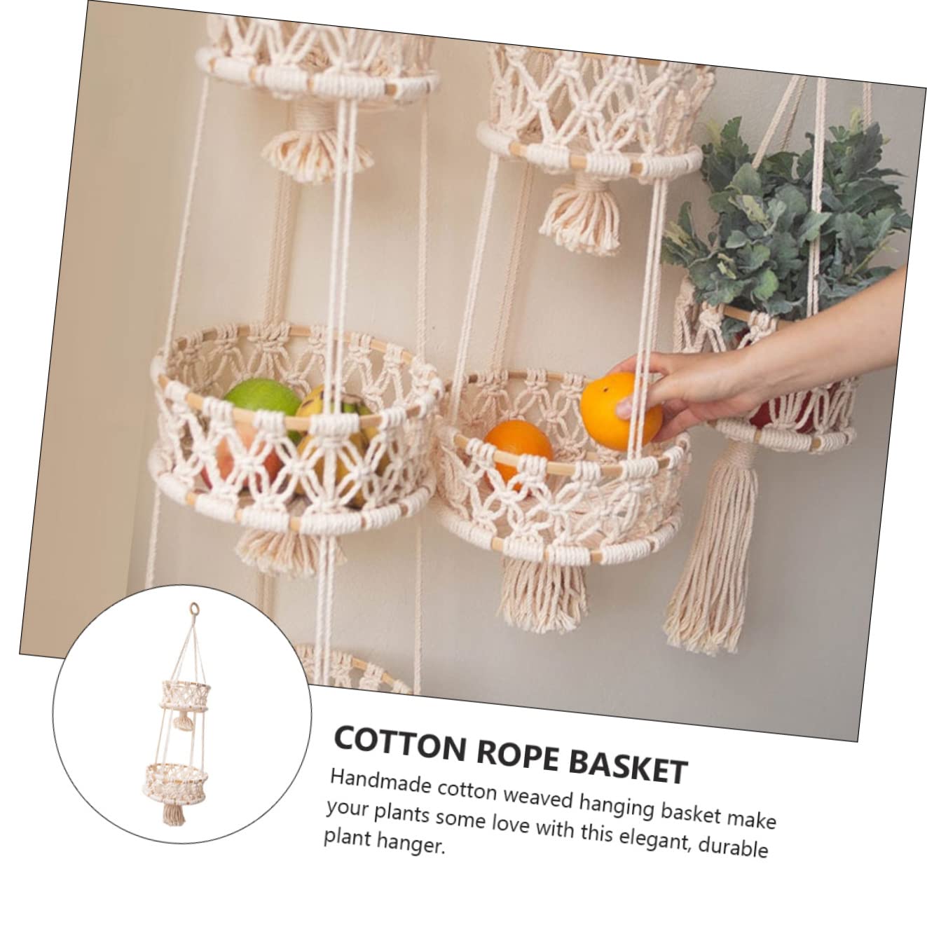 ADOCARN 1pc Cotton Rope Fruit and Vegetable Basket Fruit Vegetable Storage Basket Macrame Hangers Hanging Pot Rope Wall Baskets Rope Plant Hanger Woven Indoor Tapestry Bamboo Circle